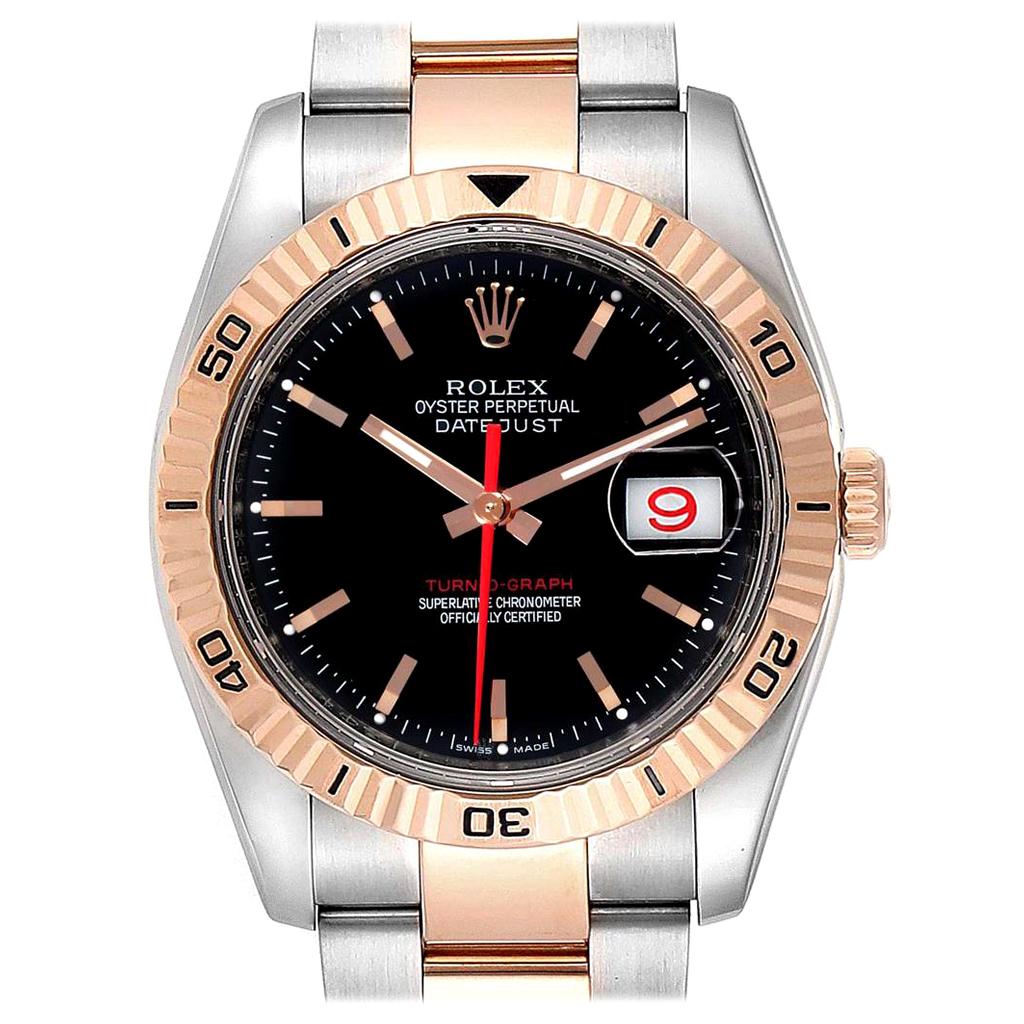 Rolex Thunderbird Turnograph Steel Rose Gold Black Dial Watch 116261 ...