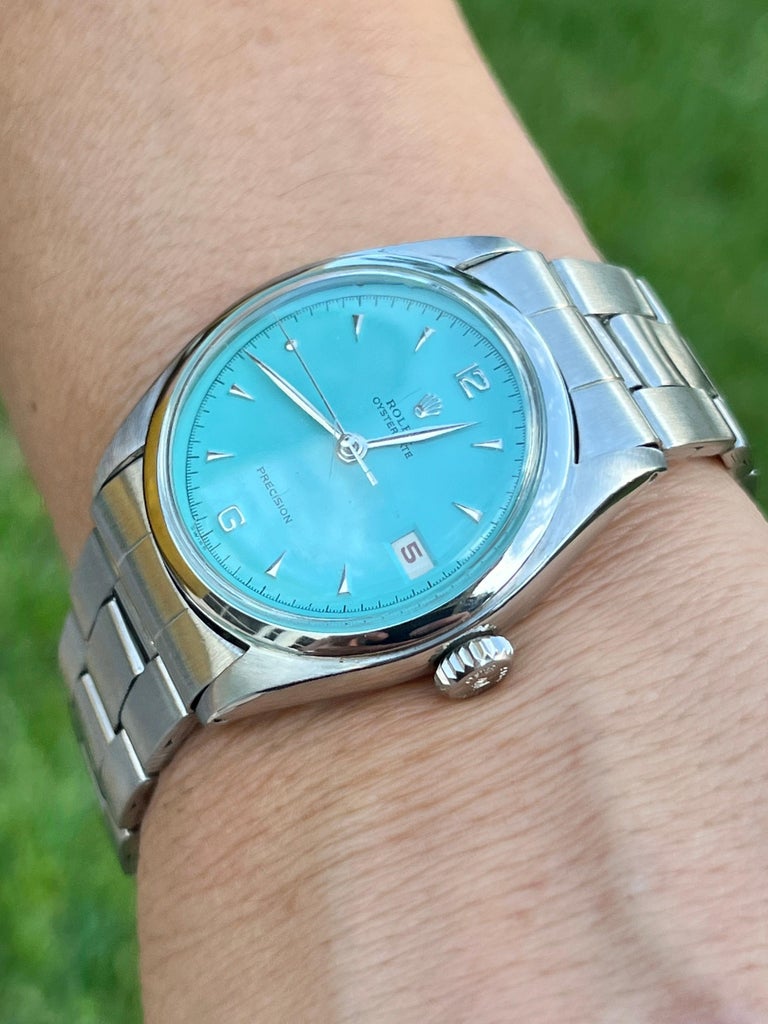 Rolex Tiffany Blue Oyster Date Precision Vintage 1963 For Sale at 1stDibs