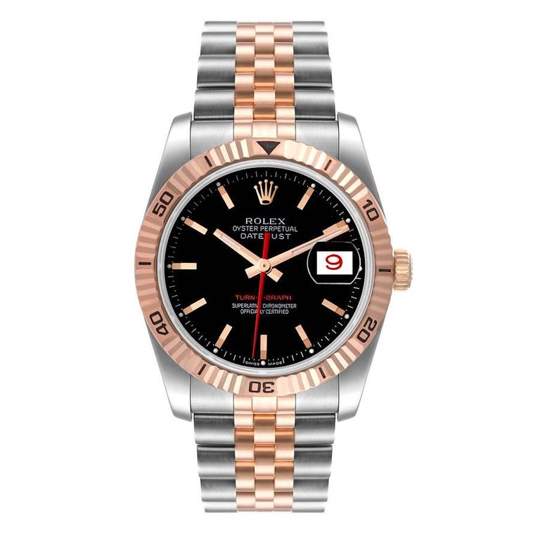 Rolex Turnograph Datejust Steel Rose Gold Black Dial Mens Watch 116261 ...