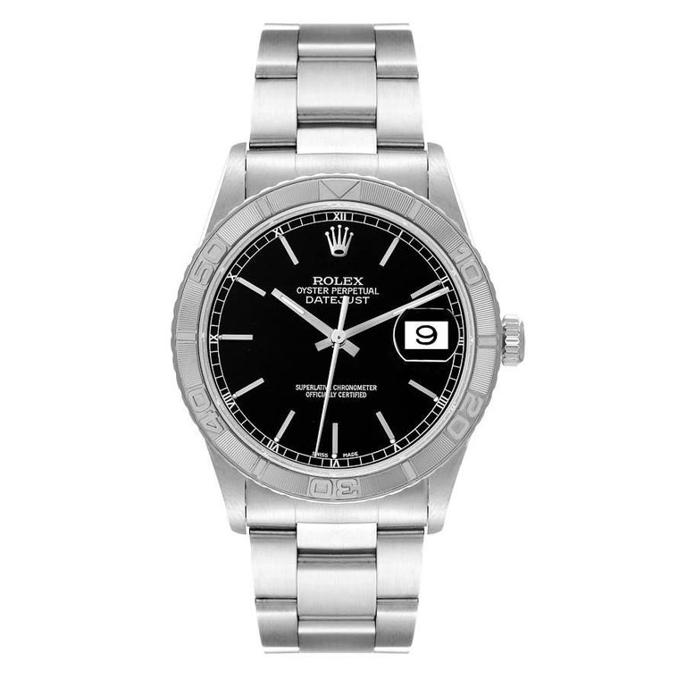Rolex Turnograph Datejust Steel White Gold Black Dial Watch 16264 Box ...