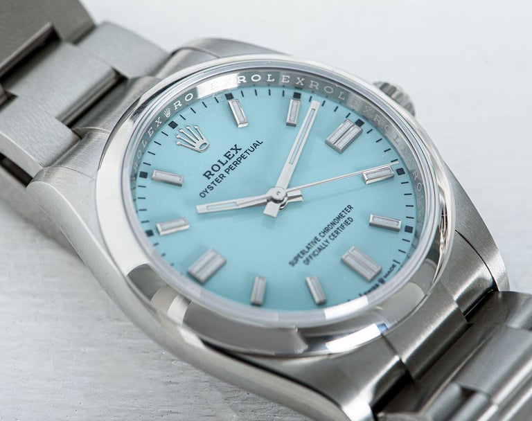 Rolex Unworn Oyster Perpetual 36 Gents Stainless Steel Turquoise Blue ...