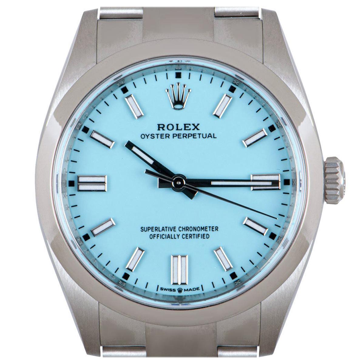 Rolex Unworn Oyster Perpetual 36 Gents Stainless Steel Turquoise Blue ...