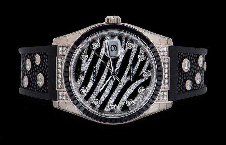 Rolex Unworn Zebra Datejust White Gold Pave Diamond Dial Black Sapphire ...
