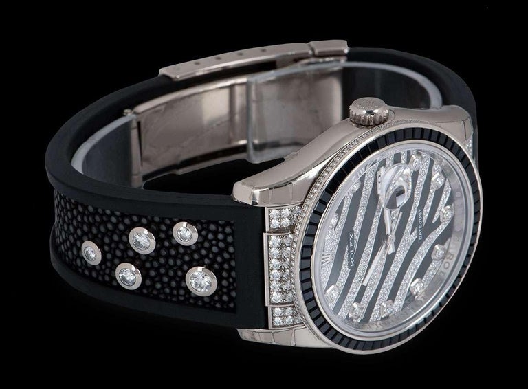 Rolex Unworn Zebra Datejust White Gold Pave Diamond Dial Black Sapphire ...