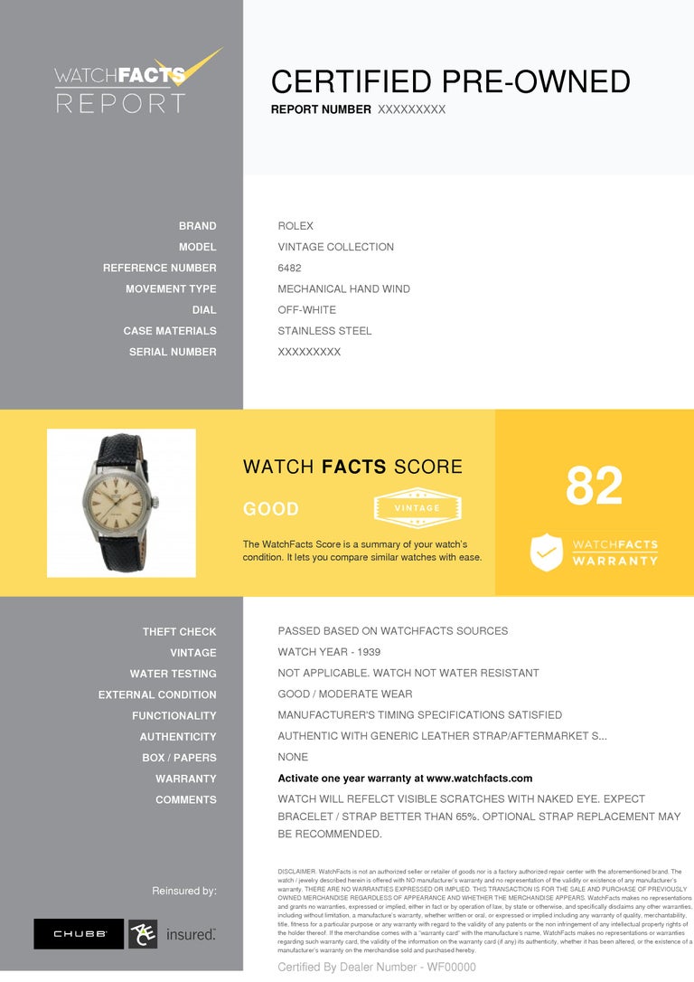 Rolex Vintage Collection 6482, Cream Dial Certified Authentic For Sale ...