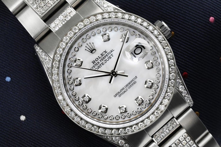 Rolex White Pearl String Datejust SS Diamond Bezel Lug and Centre Band ...