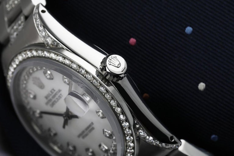 Rolex White Pearl String Datejust SS Diamond Bezel Lug and Centre Band ...