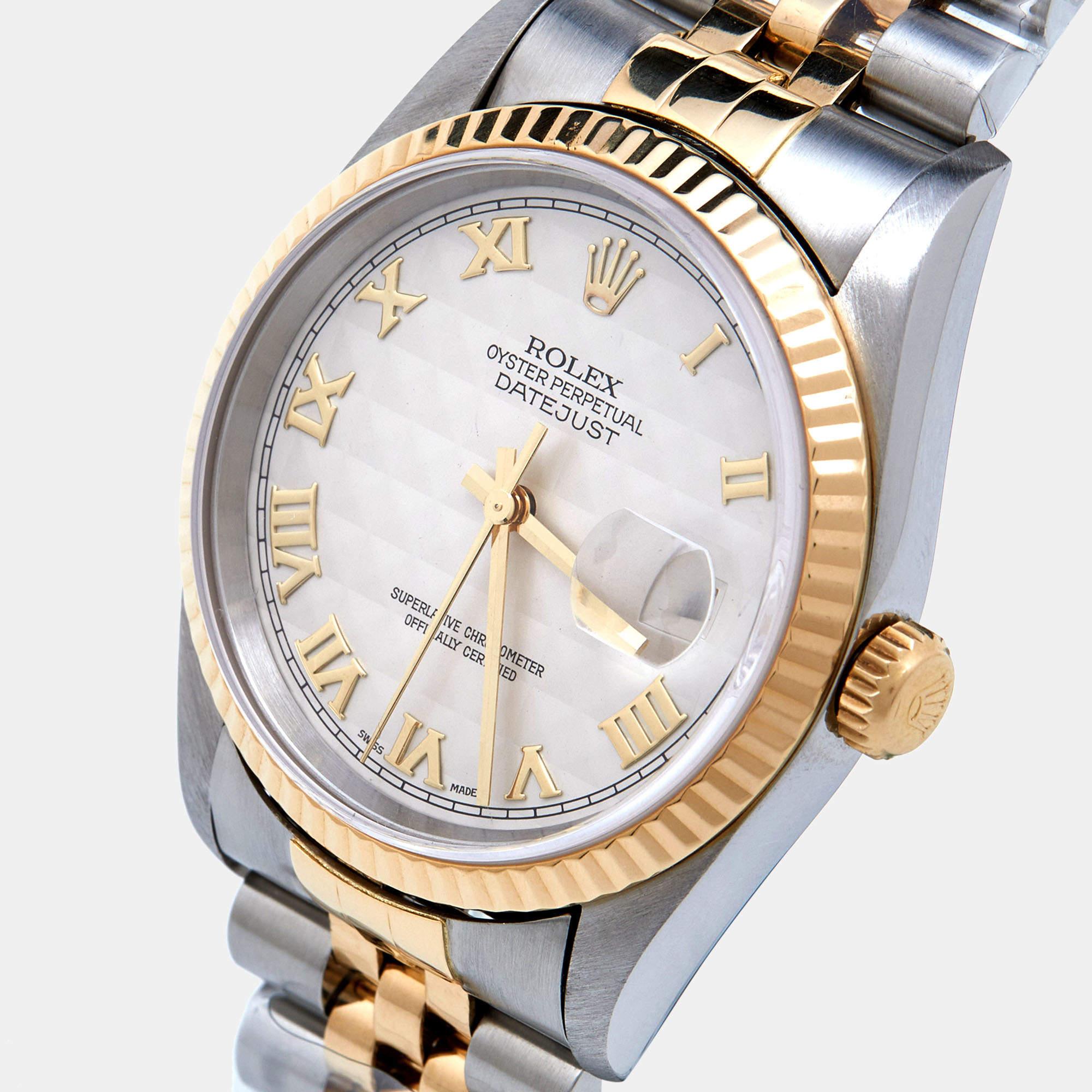 Rolex White Pyramid 18K Yellow Gold Stainless Steel Datejust 16233 Men ...