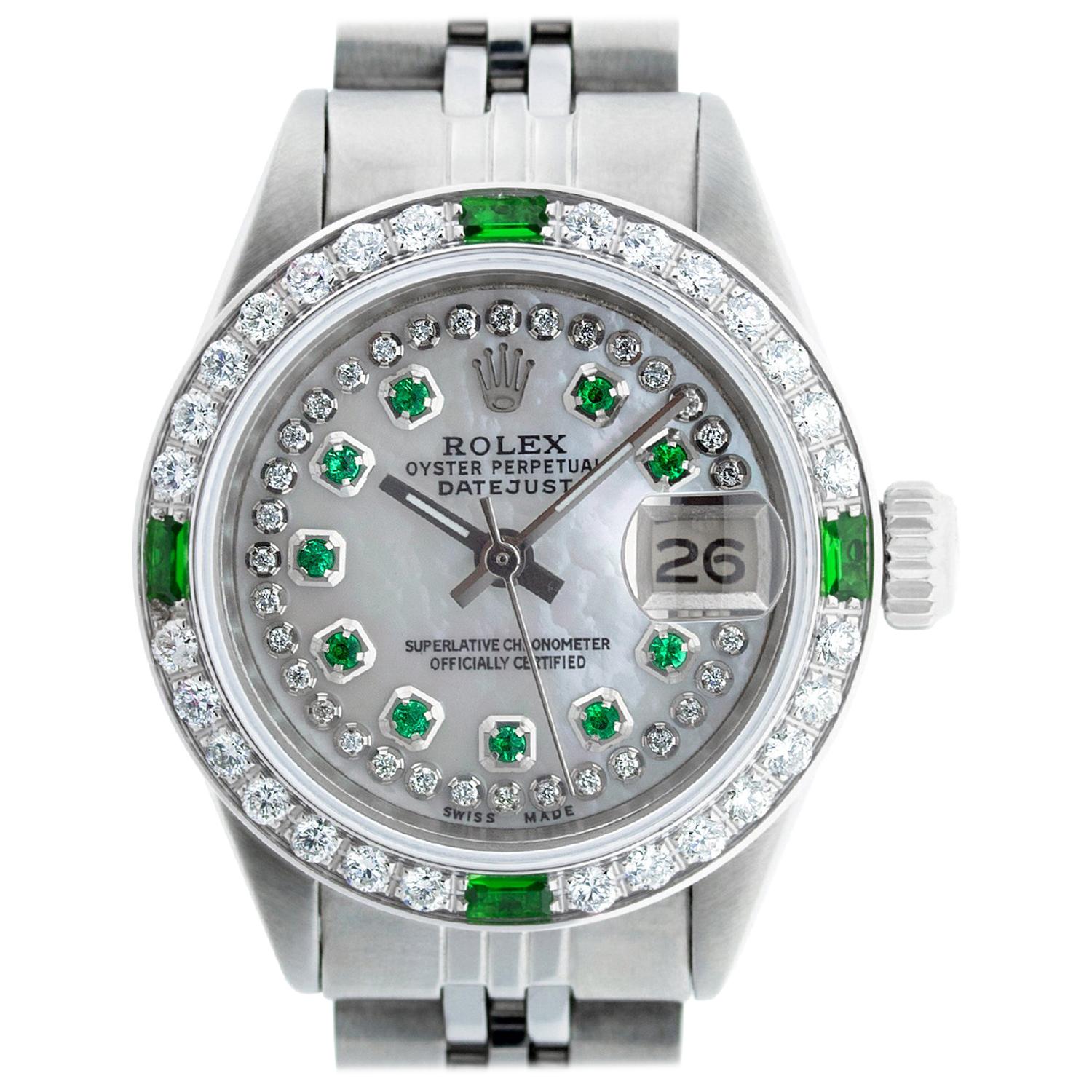 ROLEX Datejust Ref. 69108 Gold Diamond Emerald Watch at 1stdibs