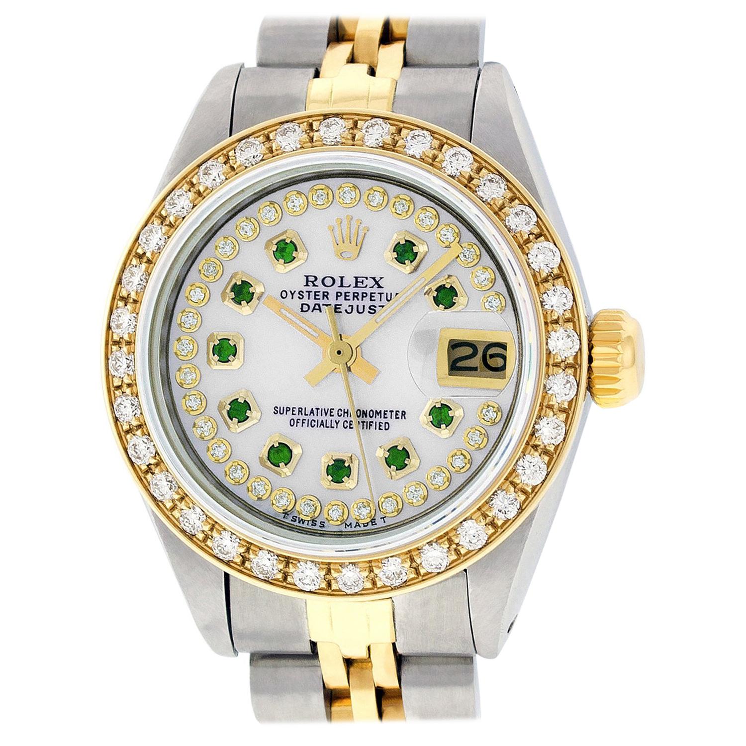 ROLEX Datejust Ref. 69108 Gold Diamond Emerald Watch at 1stdibs