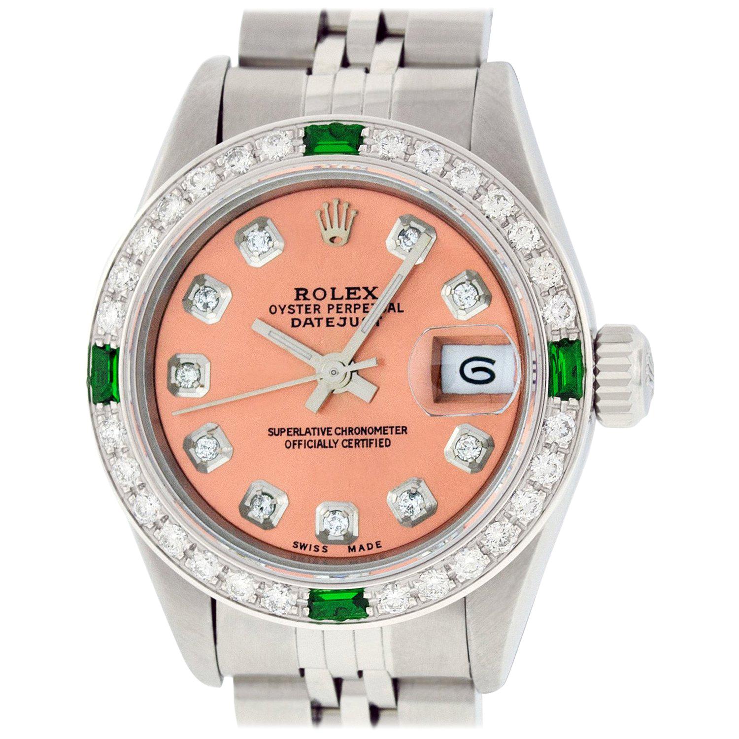 ROLEX Datejust Ref. 69108 Gold Diamond Emerald Watch at 1stdibs