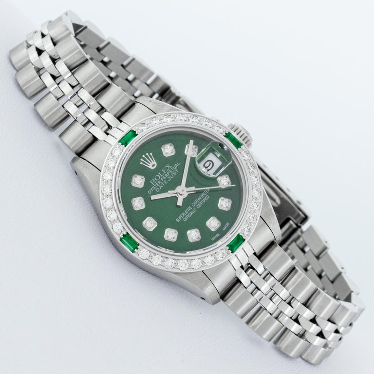 Rolex Women's Steel 18 Karat Gold Green Diamond and Emerald Datejust ...