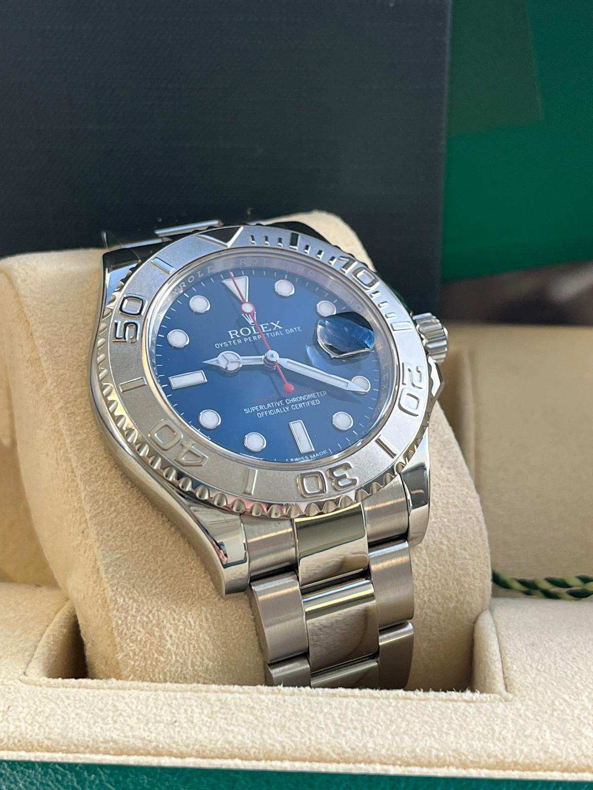 Rolex Yacht-Master 40mm Date Steel Platinum Stainless Blue Dial Watch ...
