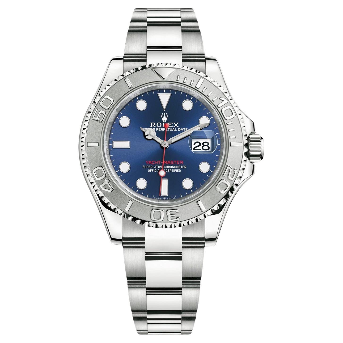 Rolex Yacht-Master 40mm Date Steel Platinum Stainless Blue Dial Watch ...