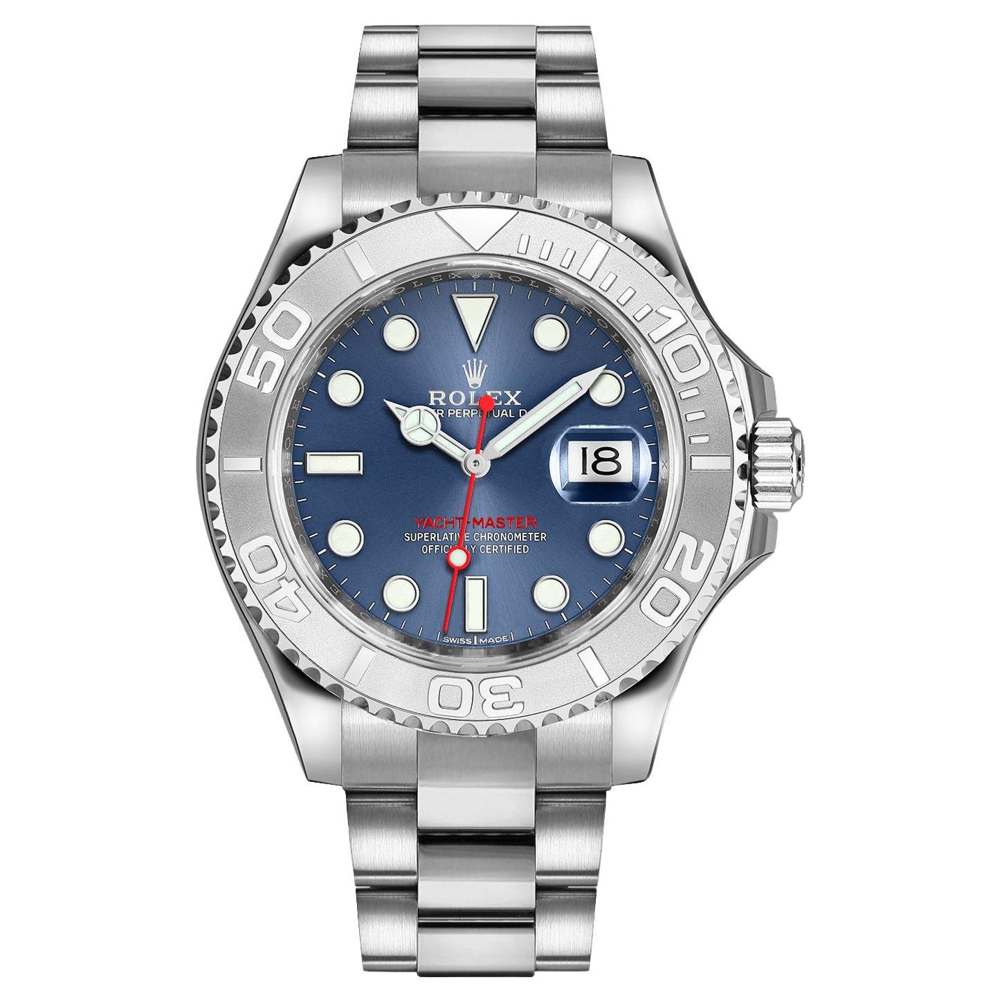 ROLEX Rare Platinum Blue "Stella" Dial and Diamond Bezel Watch at 1stDibs