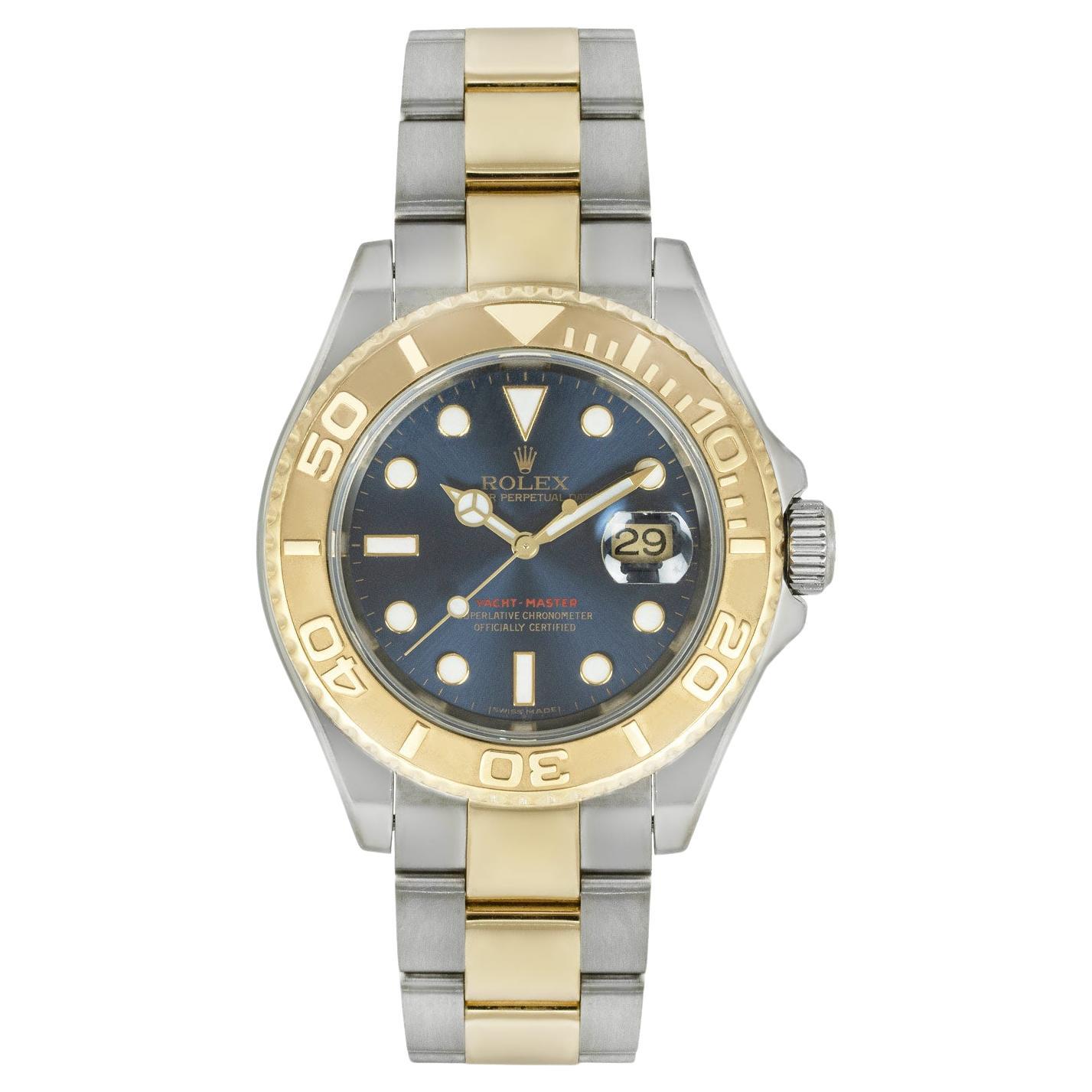 Rolex 16623 Yacht Master Blue Dial 18K Yellow Gold Stainless Steel Box ...