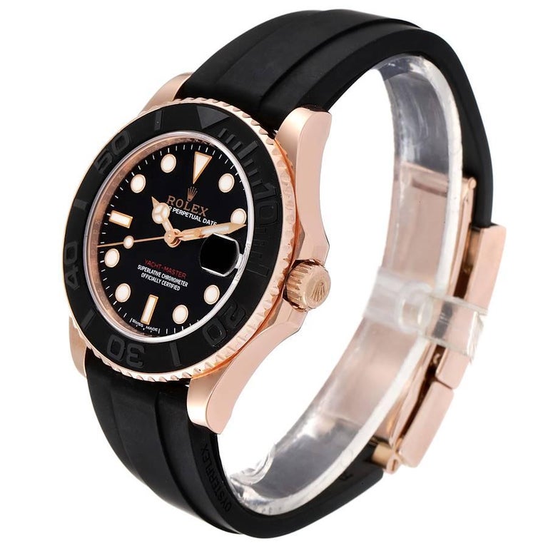 Rolex Yachtmaster 37 18K Everose Gold Rubber Strap Watch 268655 Box ...