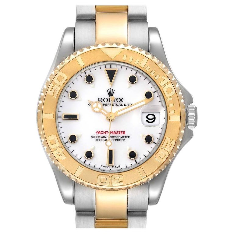 Rolex Yachtmaster Midsize Steel Yellow Gold White Dial Watch 168623 Box ...