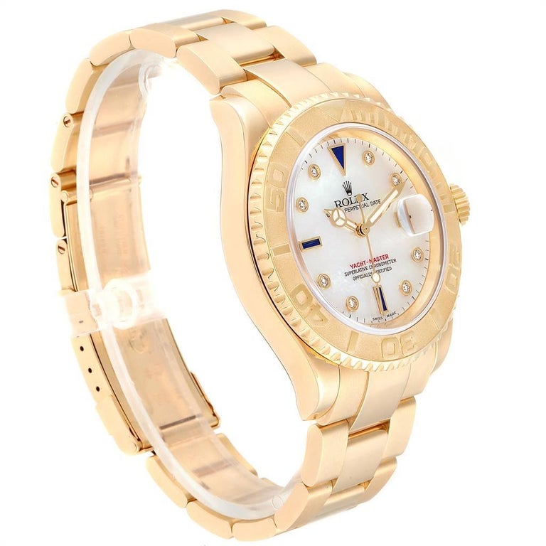 Rolex Yachtmaster Yellow Gold Mother of Pearl Diamond Sapphire Serti ...