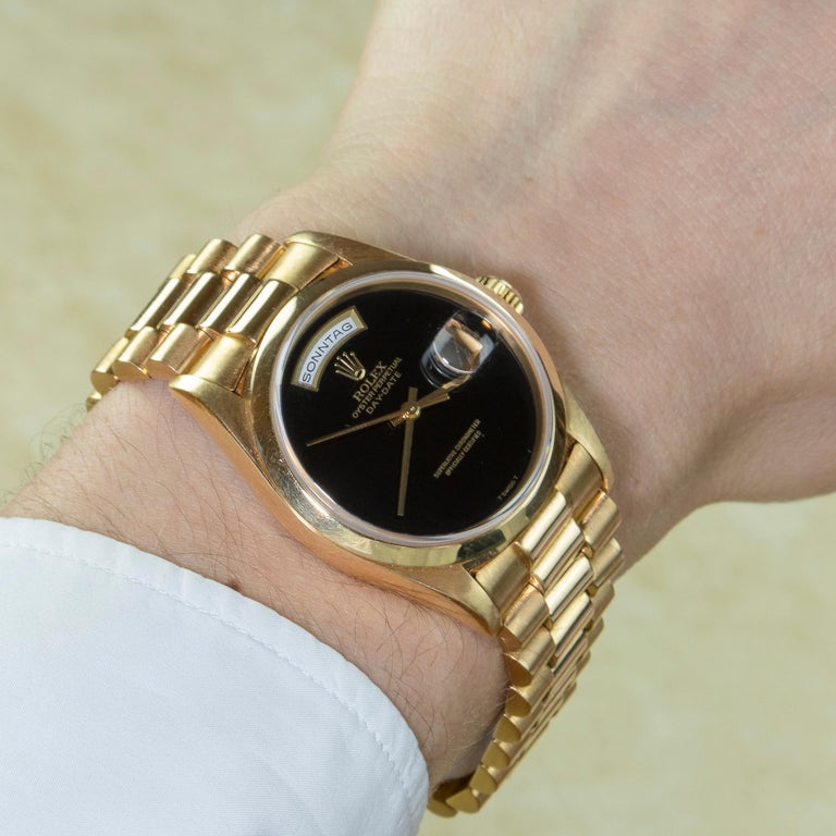 Rolex Yellow Gold Day-Date Black Onyx Dial President Wristwatch, 1990s ...