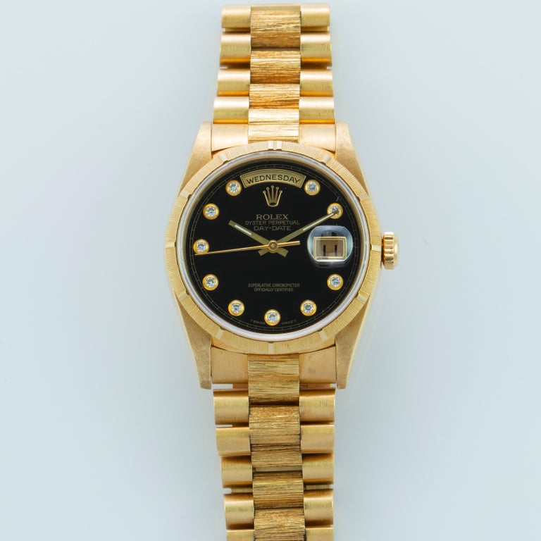 Rolex Yellow Gold Day-Date Black Onyx Serti Dial President Watch, Box ...