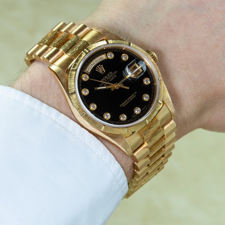 Rolex Yellow Gold Day-Date Black Onyx Serti Dial President Watch, Box ...