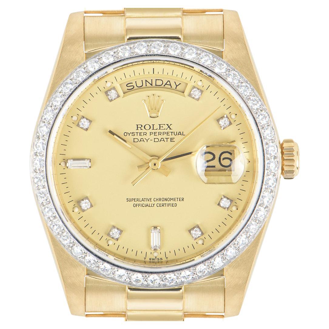 Rolex Yellow Gold Day-Date Diamond Set 18048 Watch at 1stDibs