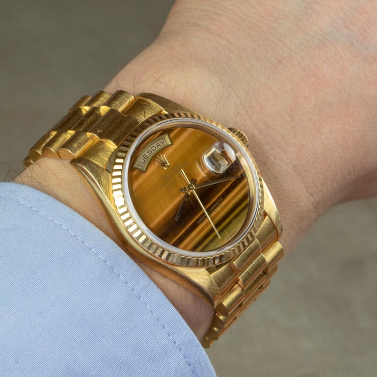 Rolex Yellow Gold Day-Date Tiger's Eye Dial President Wristwatch, 1980s ...