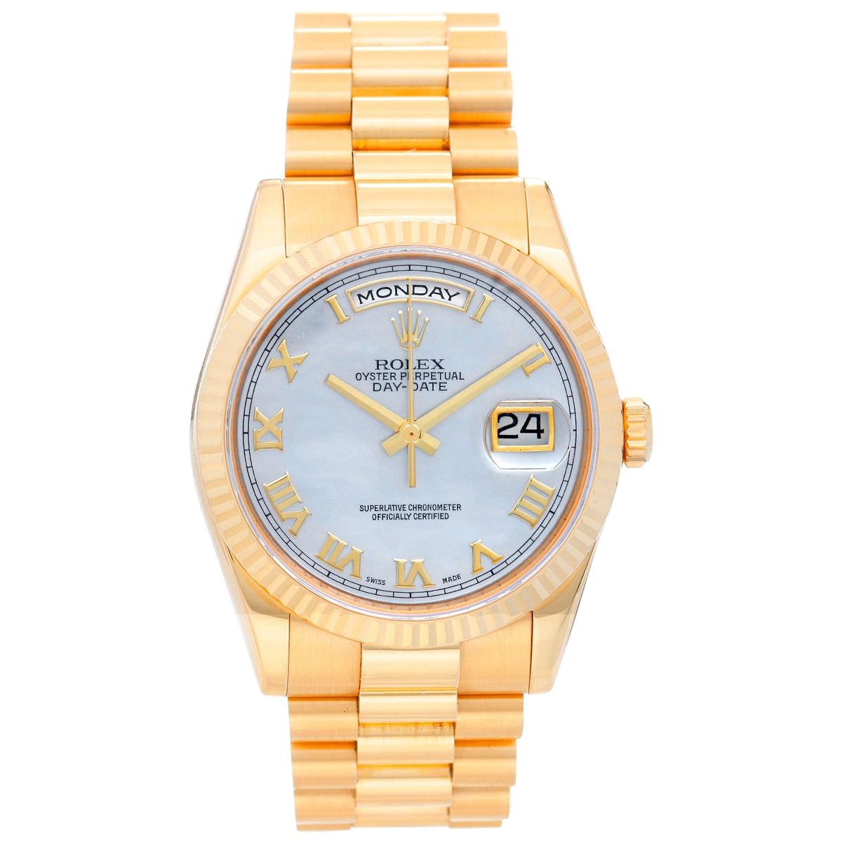 ROLEX A Yellow Gold Pink "Stella" Dial Day-Date Wristwatch For Sale at ...