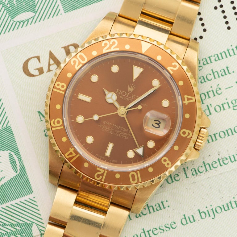 Rolex Yellow Gold "Root Beer" GMT-Master II Wristwatch Ref 16718 at 1stDibs