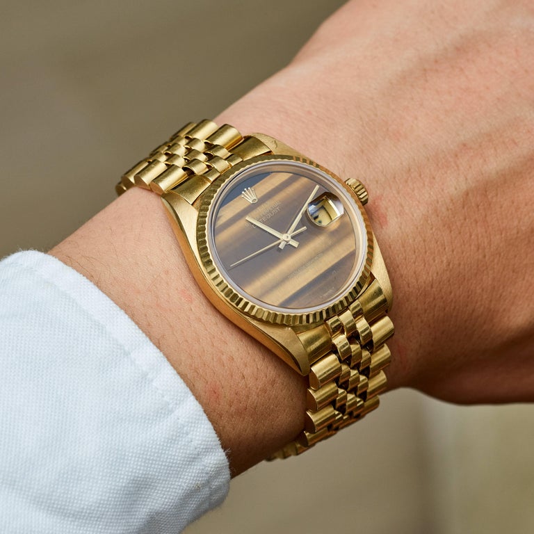 Rolex Yellow Gold Tiger's Eye Dial Datejust Automatic Wristwatch, 1980s ...