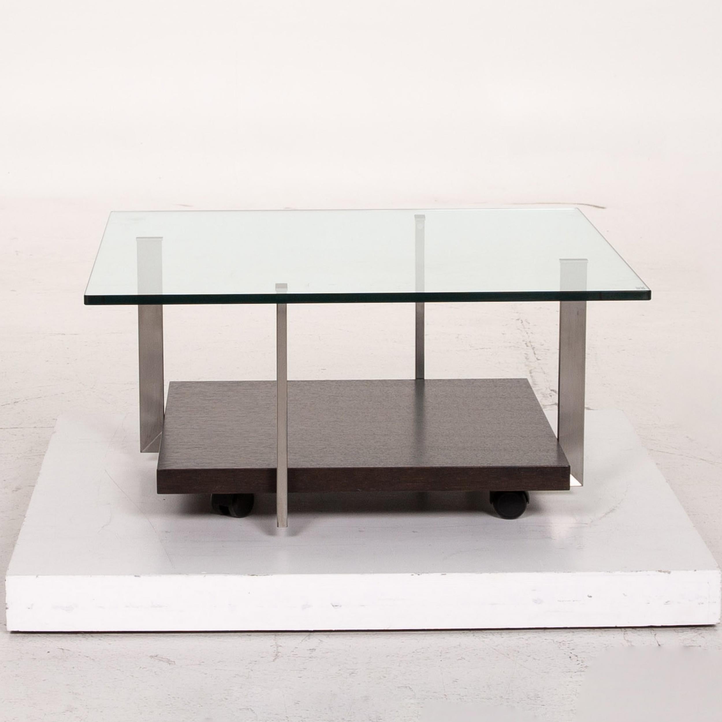 Rolf Benz 8730 Glass Wood Coffee Table Metal Castors For Sale at 1stDibs