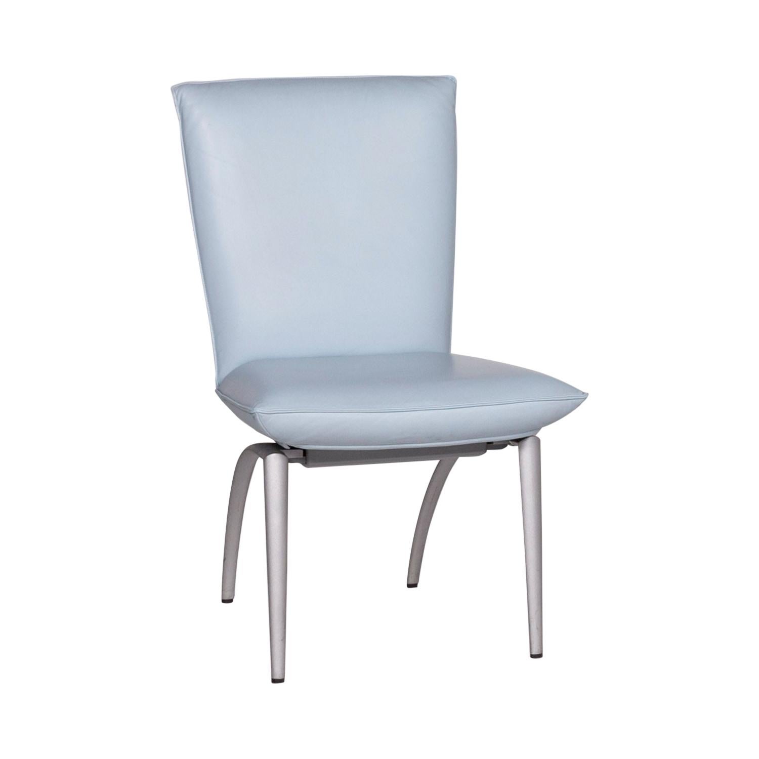 Light Blue Leather Chair - 7 For Sale on 1stDibs