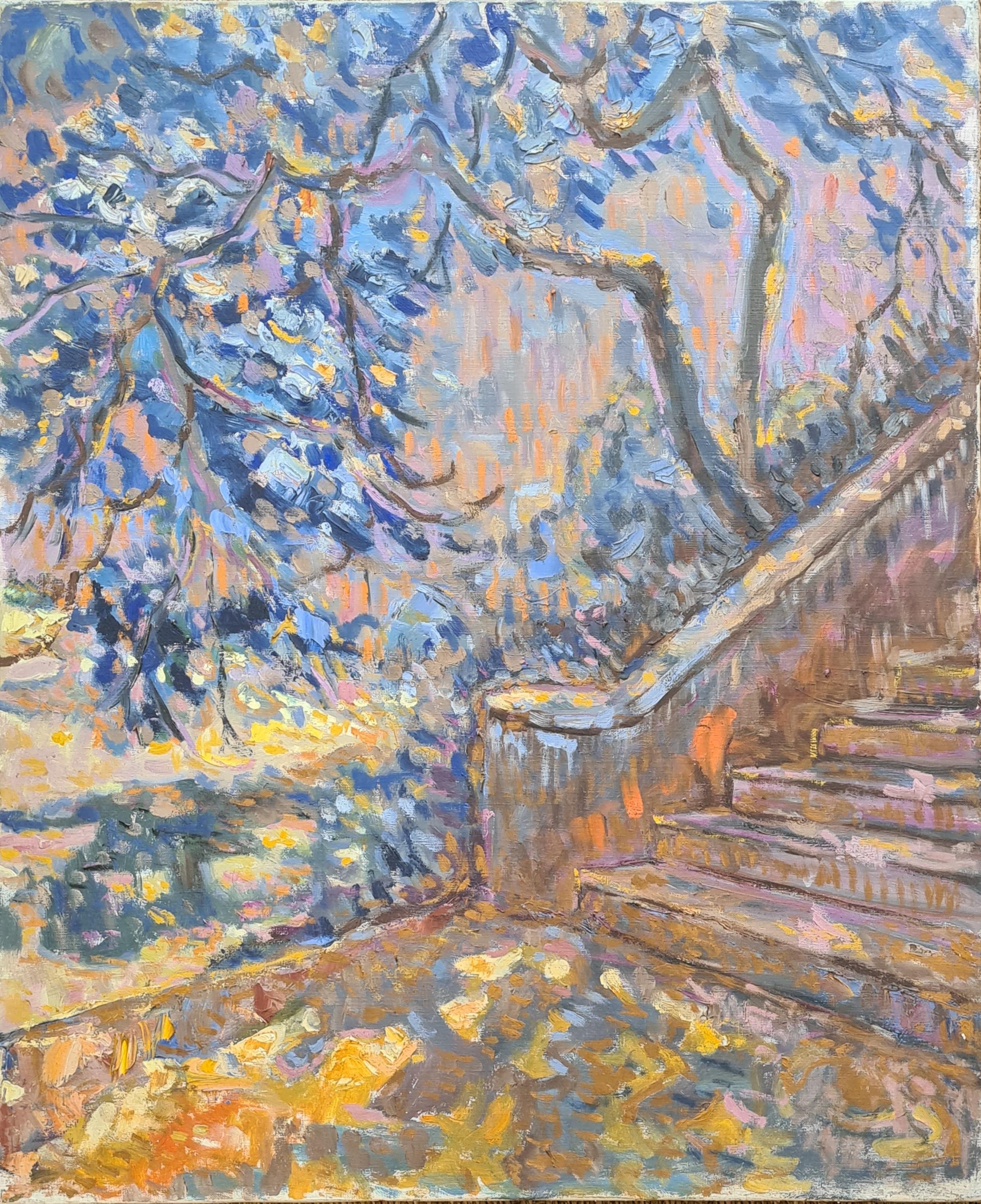 Rolf Heigel - The Staircase with Wisteria, Cannes, Impressionist Oil on ...
