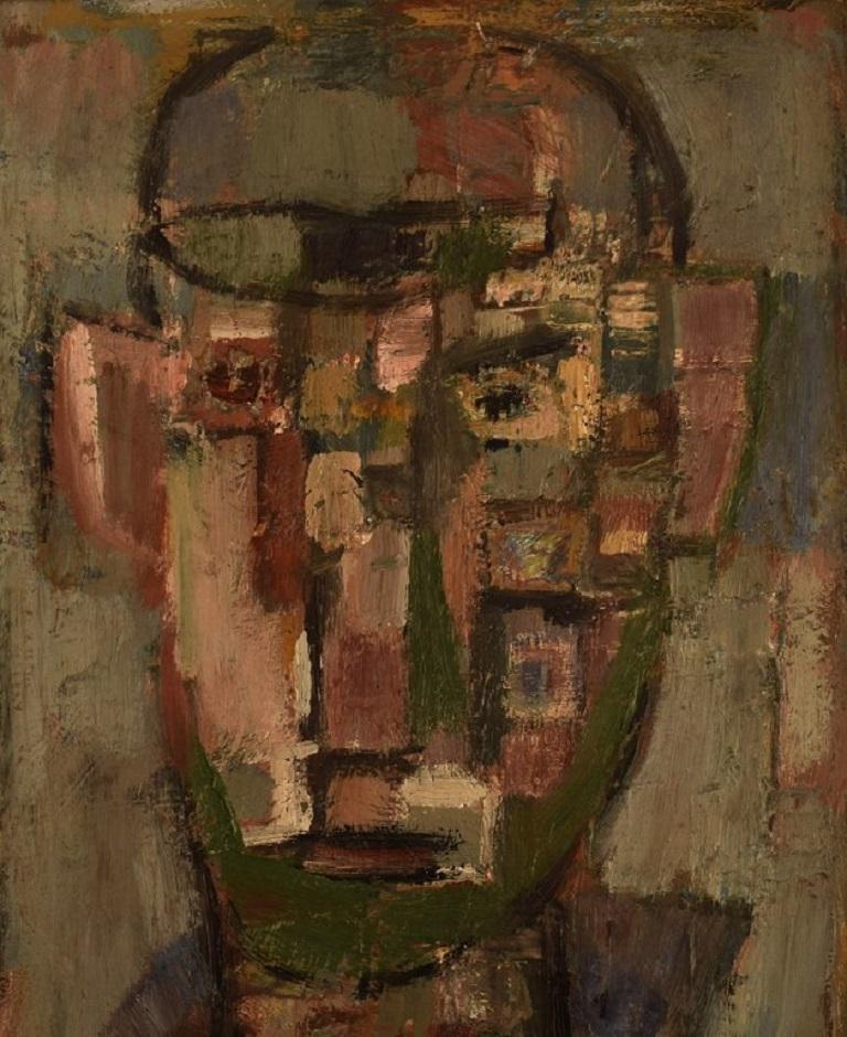 Rolf Norrman (1921-1964), listed Swedish artist. Oil on board. Cubist portrait For Sale at 1stDibs