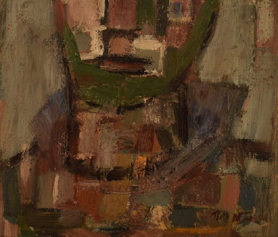 Rolf Norrman (1921-1964), listed Swedish artist. Oil on board. Cubist portrait at 1stDibs