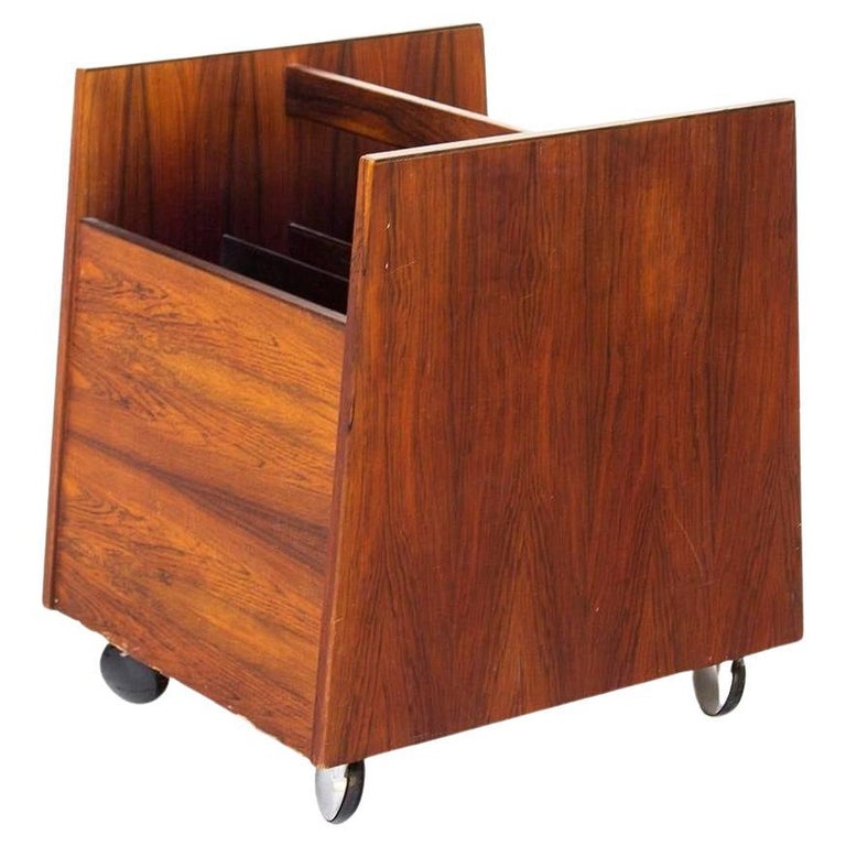 Rolling Lp Record or Magazine Caddy in Rosewood by Bruksbo For Sale at ...