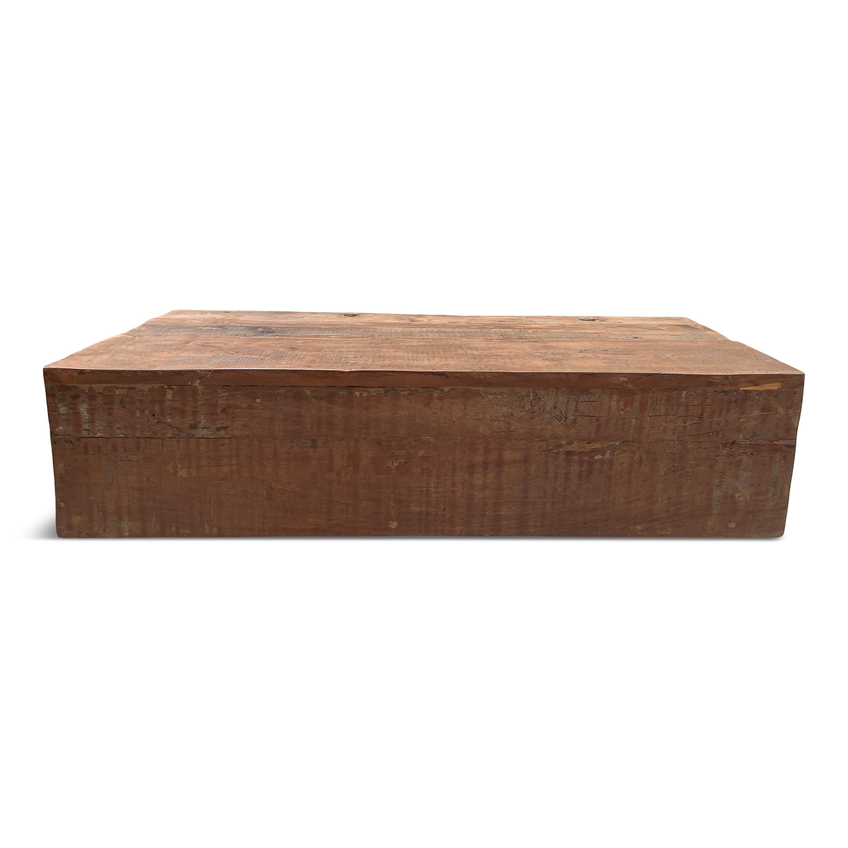 Rolling Salvaged Wood Plank Coffee Table on Wheels For Sale at 1stDibs