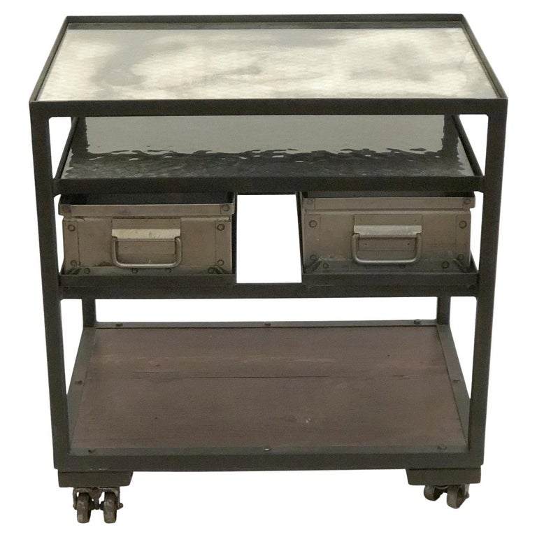 Rolling Storage Cart, Chicken Wire Glass Shelf, 2 Drawers Steel on ...