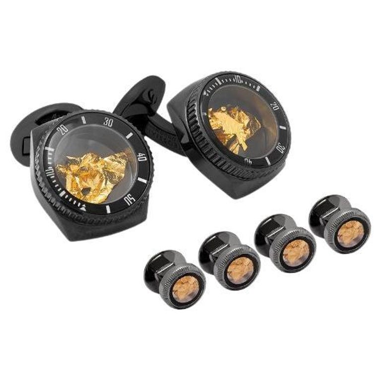 Rollo Gold Leaf Stud Set in Black IP Steel For Sale at 1stDibs