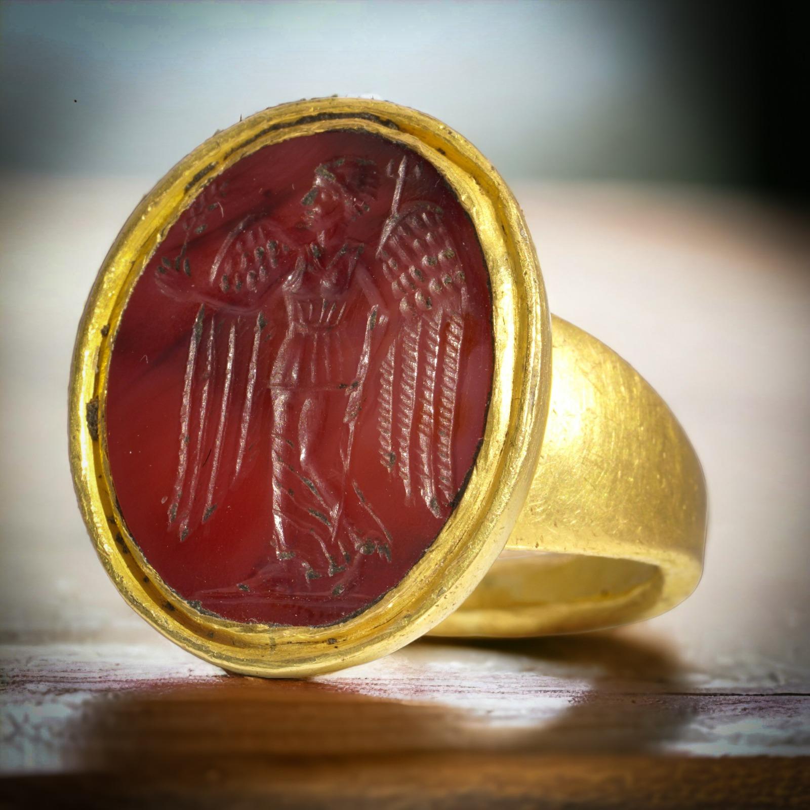 Roman 22kt. gold carved intaglio signet ring, featuring an angel For ...