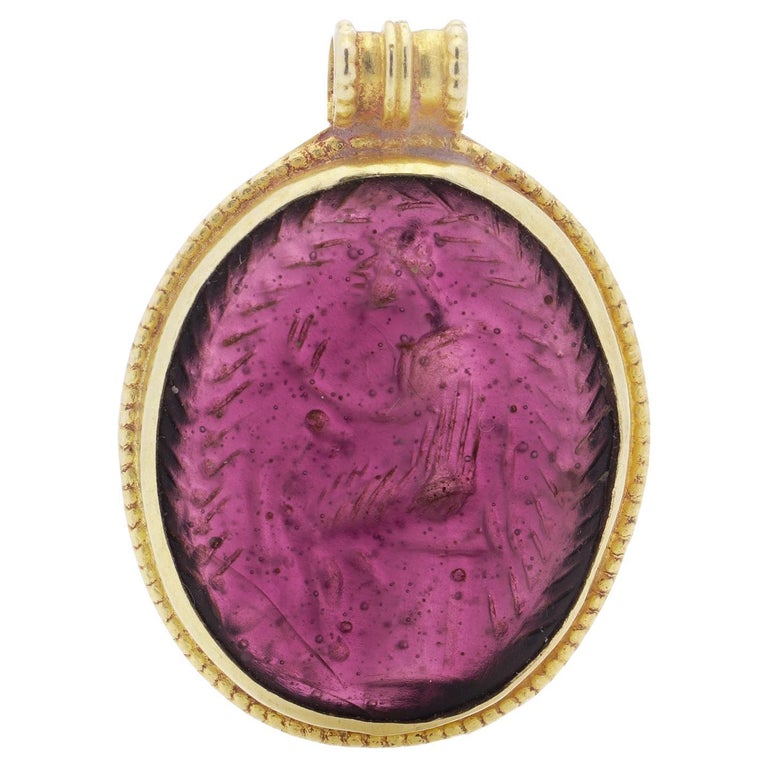 Roman Carved Amethyst Oval Pendant with a Sitting Greek Philosopher For ...