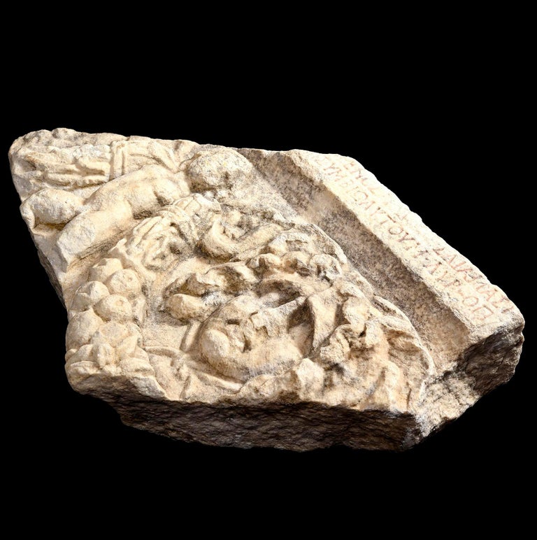 Roman Fragment of Sarcophagus Depicting a Gorgon and Eros with Epitaph ...