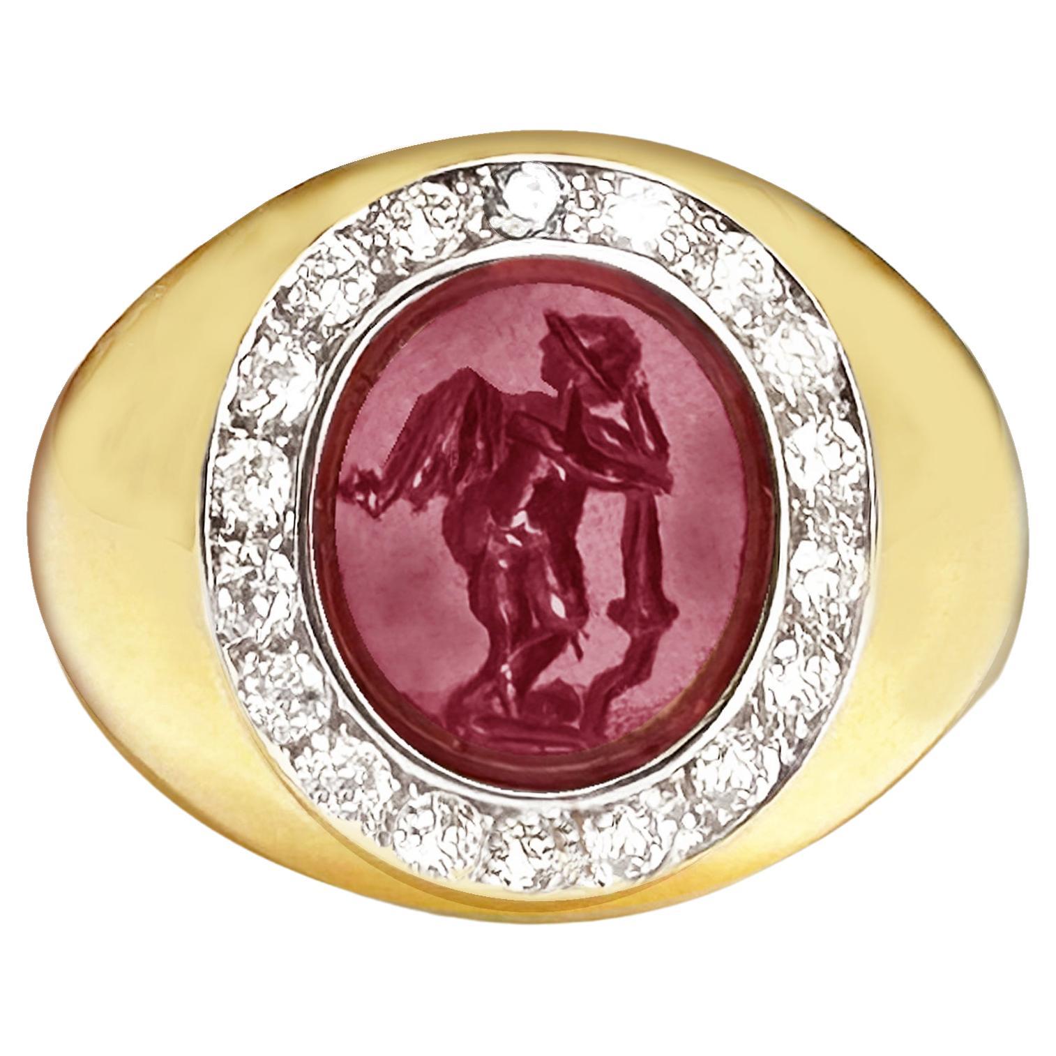 Ancient Roman 1st to 2nd Century Garnet Intaglio Ring Featuring Three ...