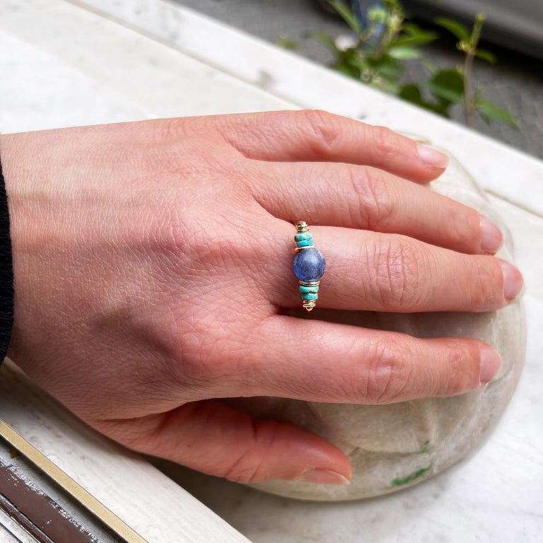 Roman Glass Bead and Turquoise '1st Century AD' 18 Kt Gold Ring at 1stDibs