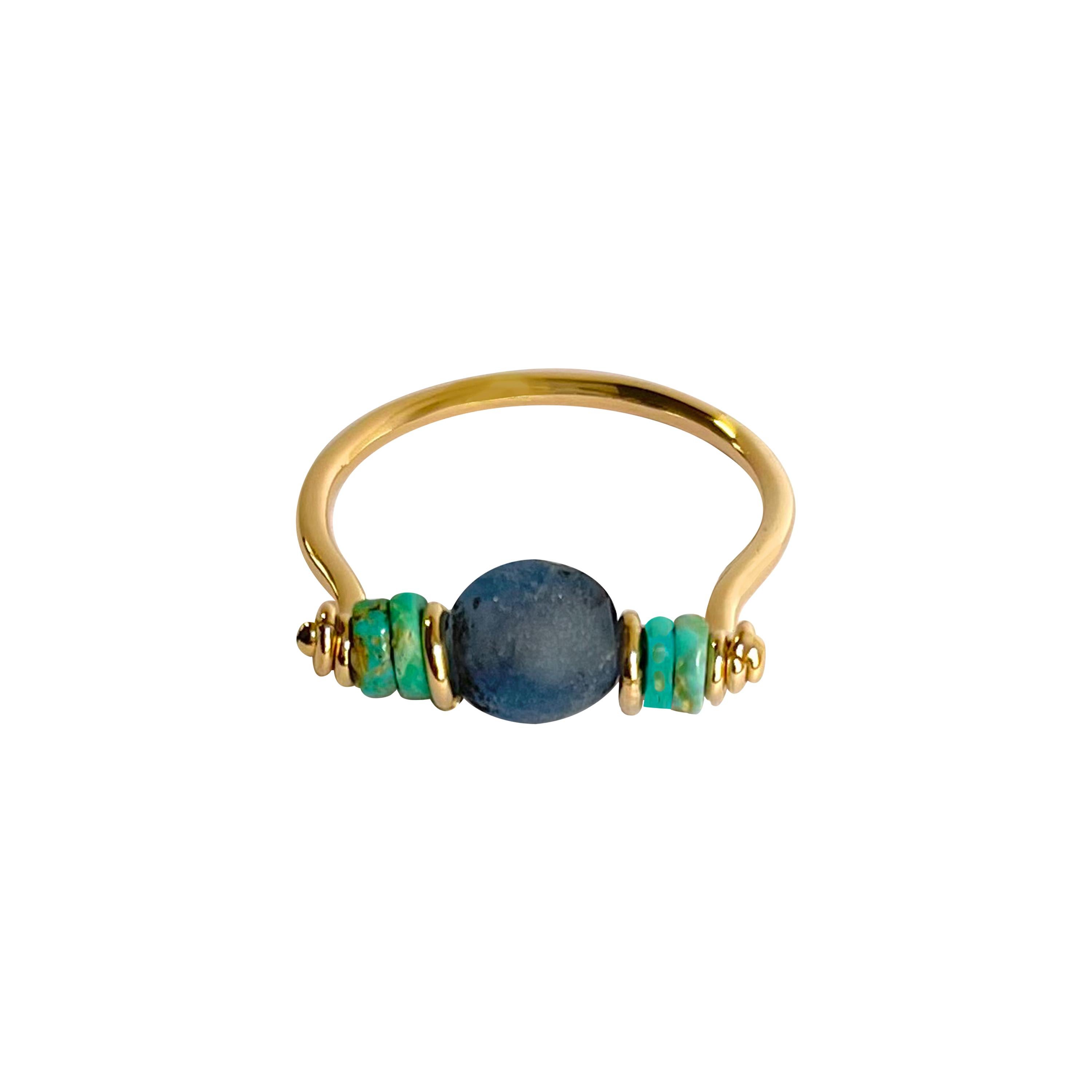 Roman Glass Bead and Turquoise '1st Century AD' 18 Kt Gold Ring at 1stDibs