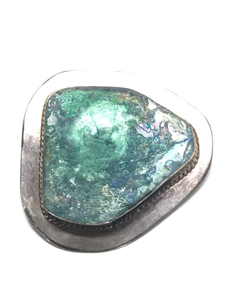 Roman Glass Sterling Silver Brooch / Pendant at 1stDibs