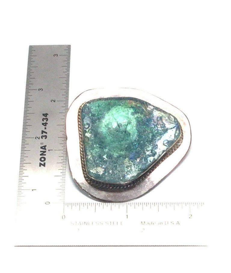 Roman Glass Sterling Silver Brooch / Pendant at 1stDibs