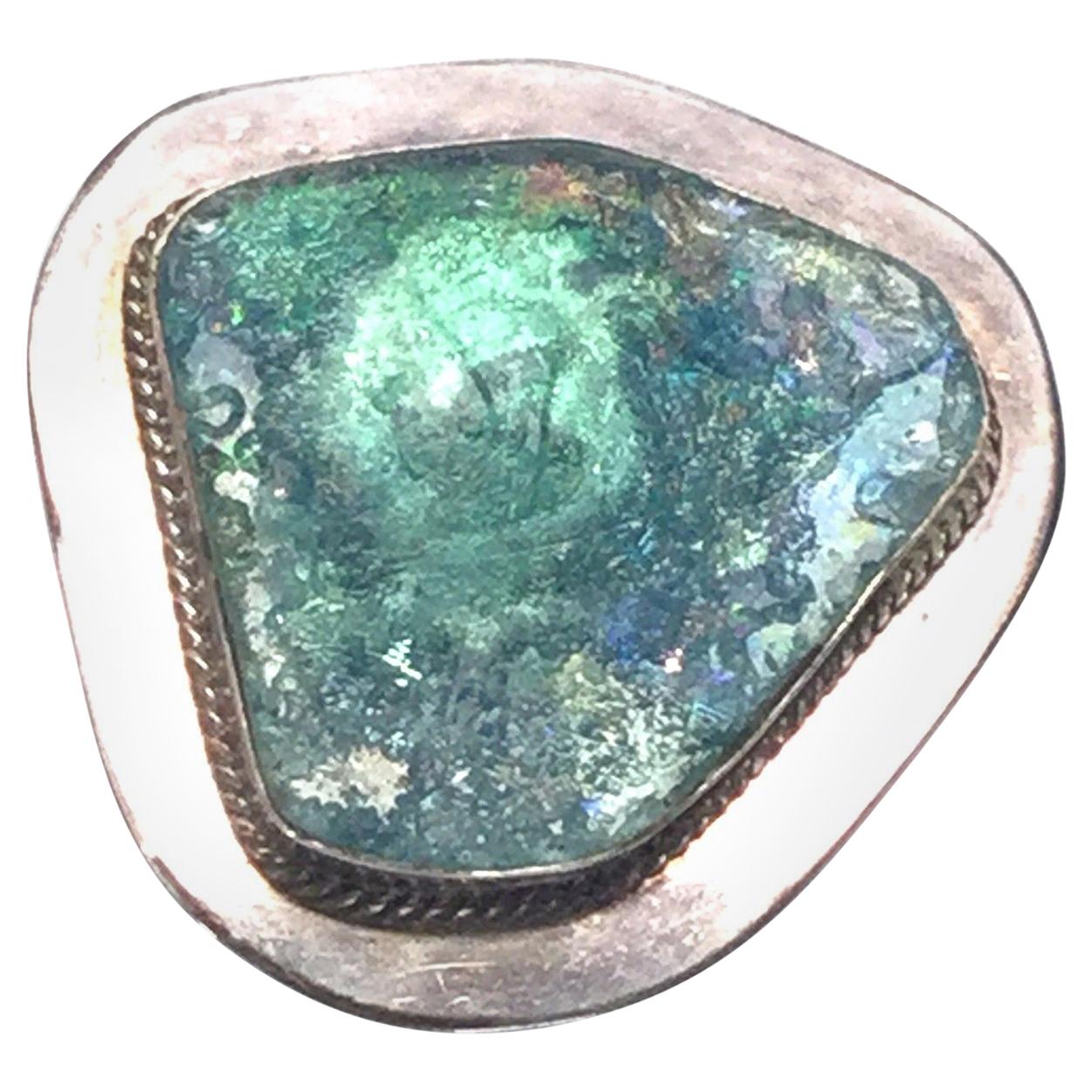 Roman Glass Sterling Silver Brooch / Pendant at 1stDibs