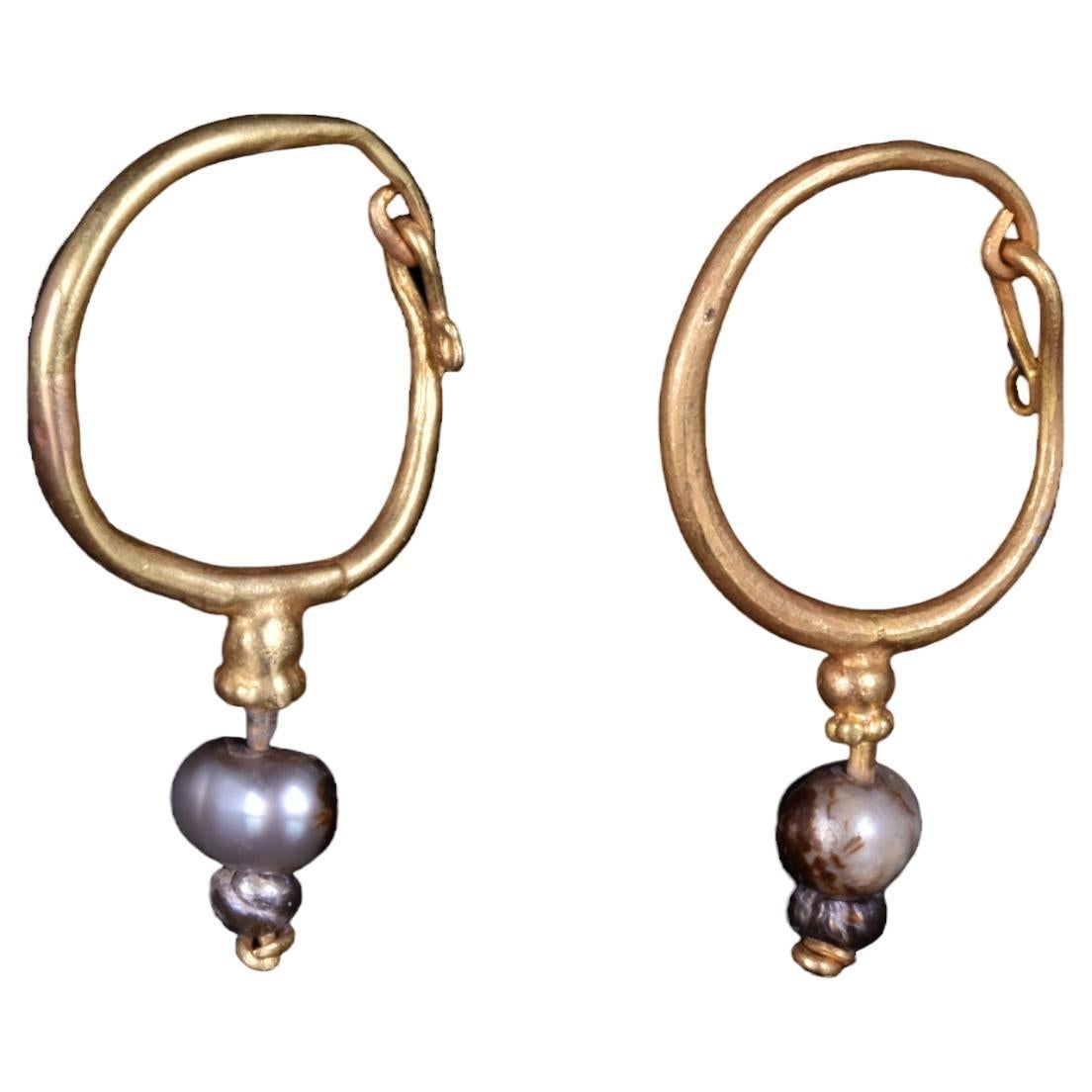 Roman Gold Earrings with Pearls For Sale at 1stDibs